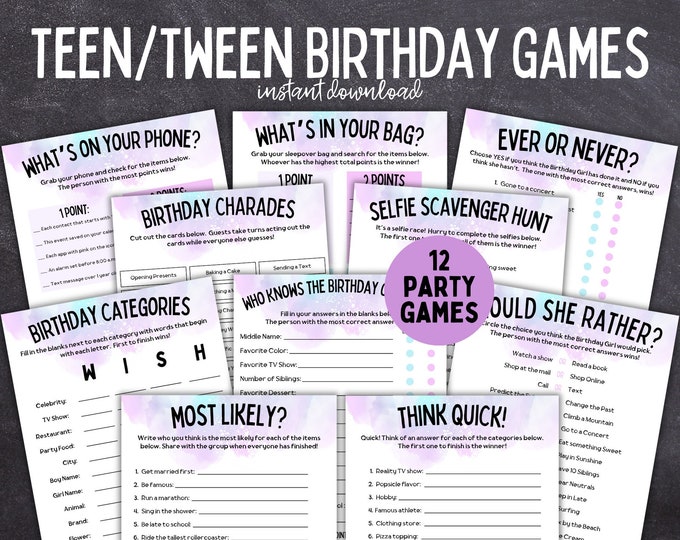 Tween & Teen Girl Birthday Games, Party Games, Teenager Party Favor ...