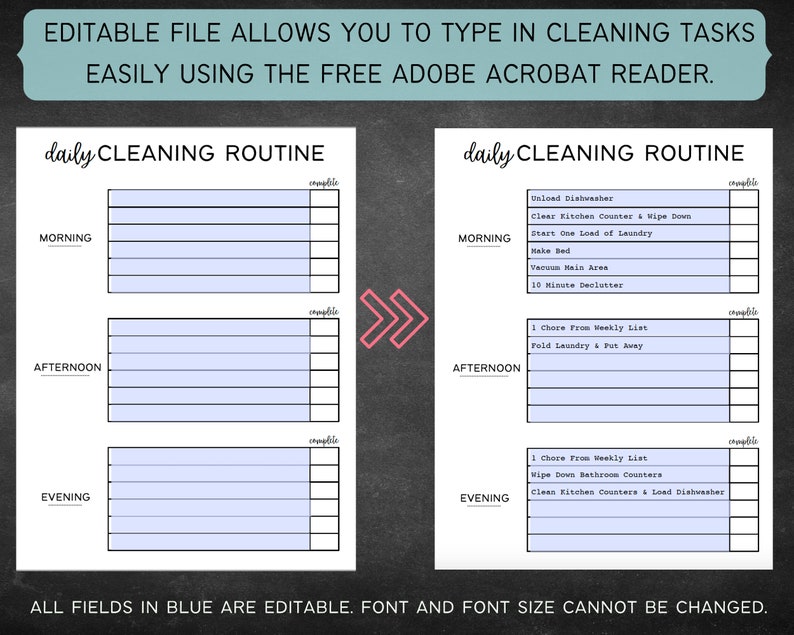 Printable and Editable Daily Cleaning Routine Cleaning | Etsy