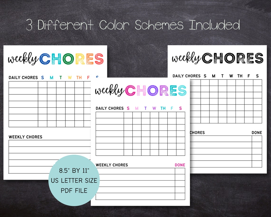 Printable Editable Daily & Weekly Kids Chore Chart Reward - Etsy