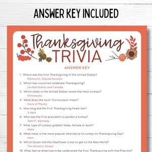 Thanksgiving Trivia Game | Thanksgiving Printable Game | Thanksgiving ...