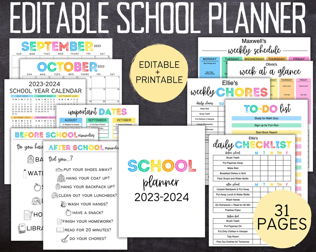 Printable Editable 2023-2024 School Planner School Calendar School ...