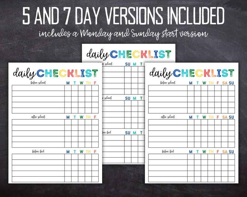 Printable Editable Daily Checklist for Kids Chore Chart for - Etsy
