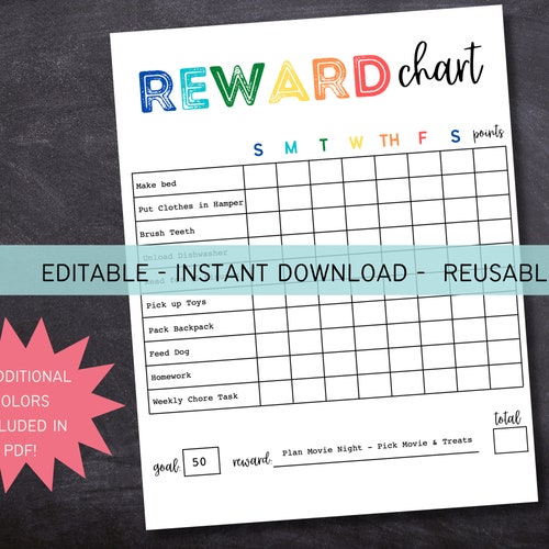 Kids Chore Chart INSTANT DOWNLOAD Kids Responsibility Chart - Etsy