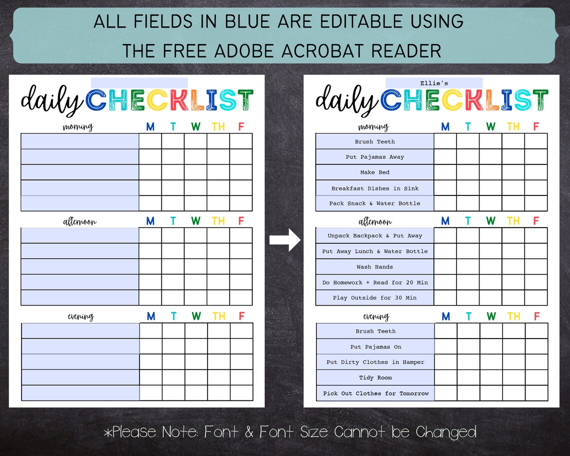 Printable Editable Daily Checklist for Kids Teens and Adults - Etsy