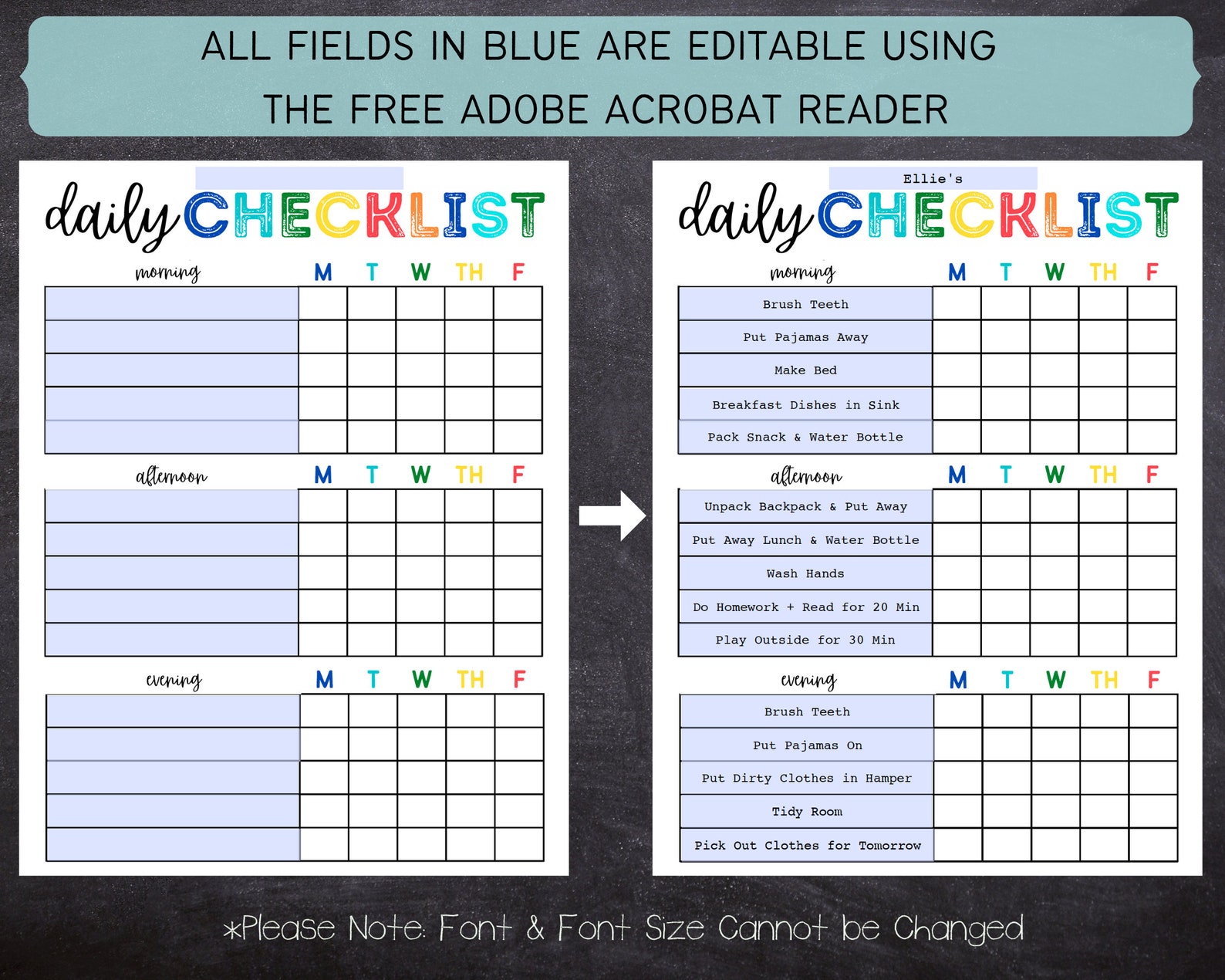 Printable Editable Daily Checklist for Kids Teens and Adults - Etsy