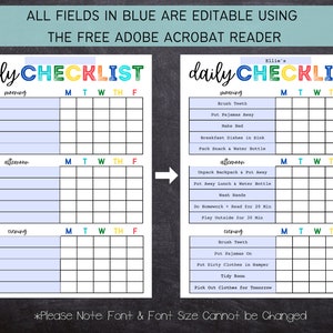 Printable Editable Daily Checklist for Kids Teens and Adults - Etsy