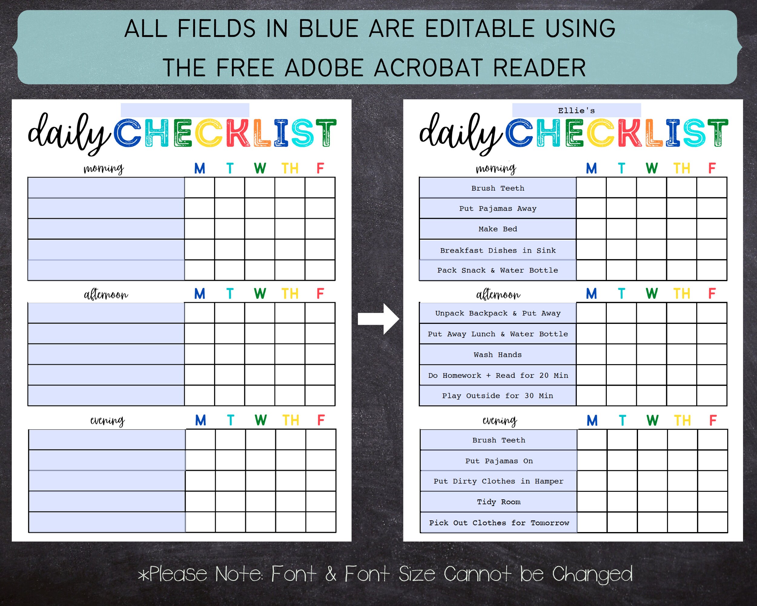 Printable Editable Daily Checklist for Kids Teens and Adults - Etsy