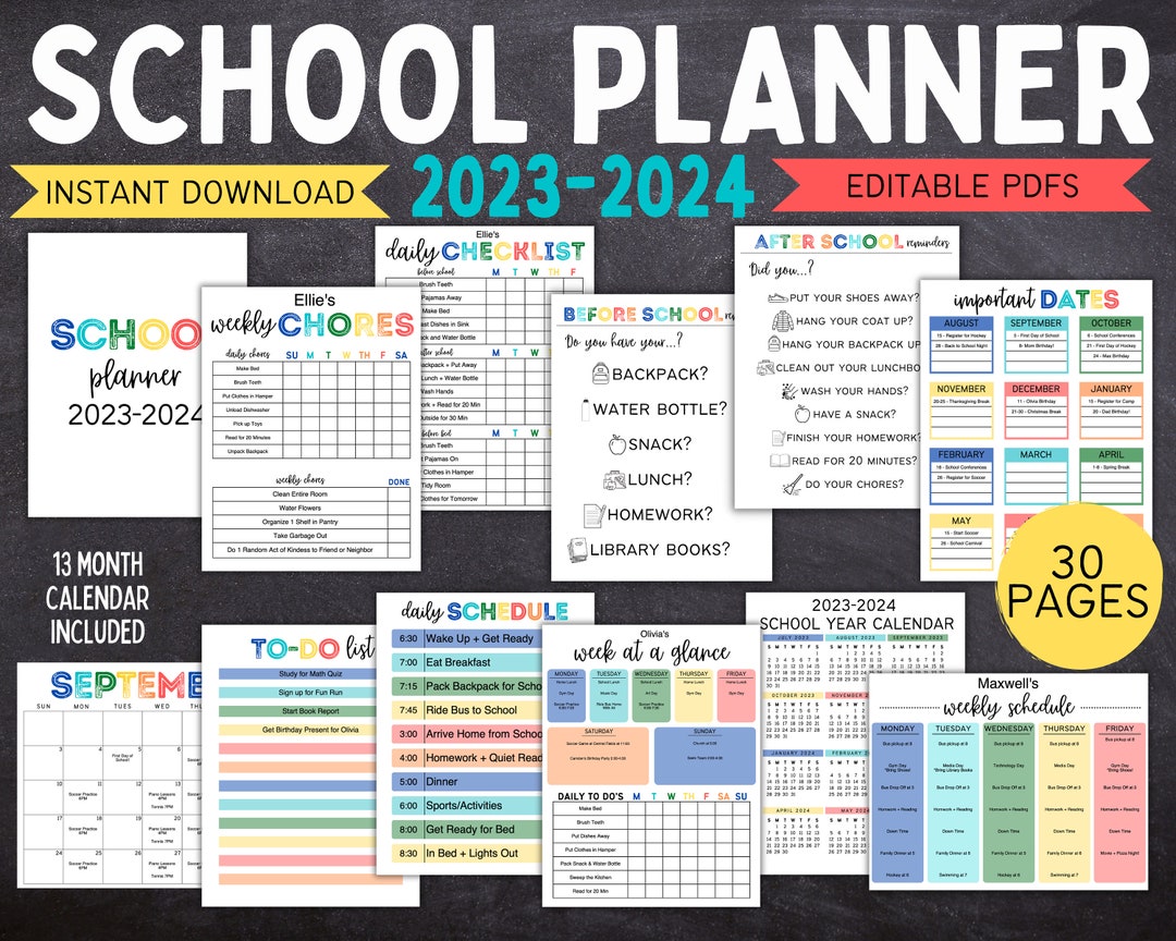 Printable Editable 2023-2024 School Planner School Calendar - Etsy Canada