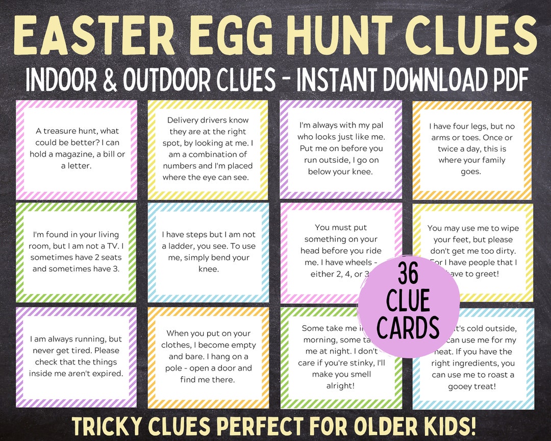 Easter Egg Hunt Clue Cards Indoor and Outdoor Printable - Etsy