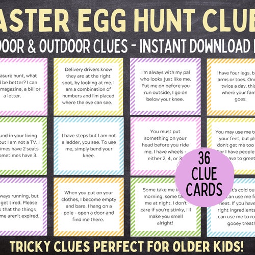 Easter Egg Hunt Clue Cards Indoor and Outdoor Printable - Etsy Australia