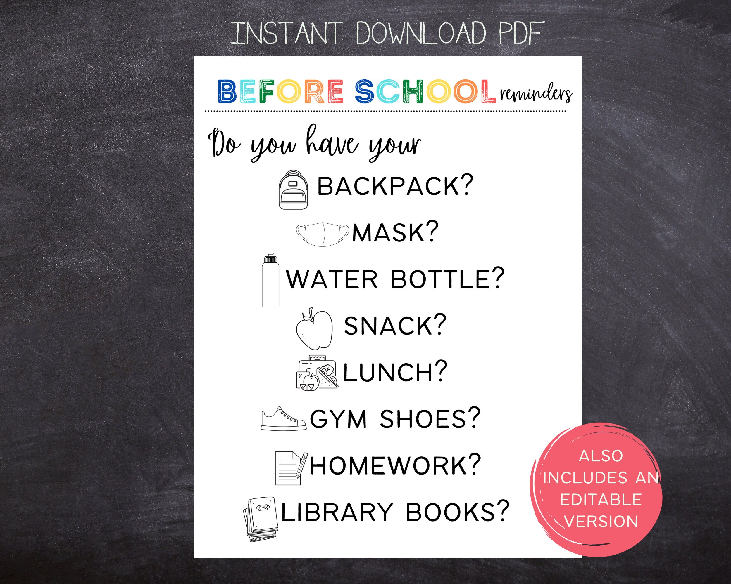 Printable Before School Checklist Reminders for Kids | Etsy