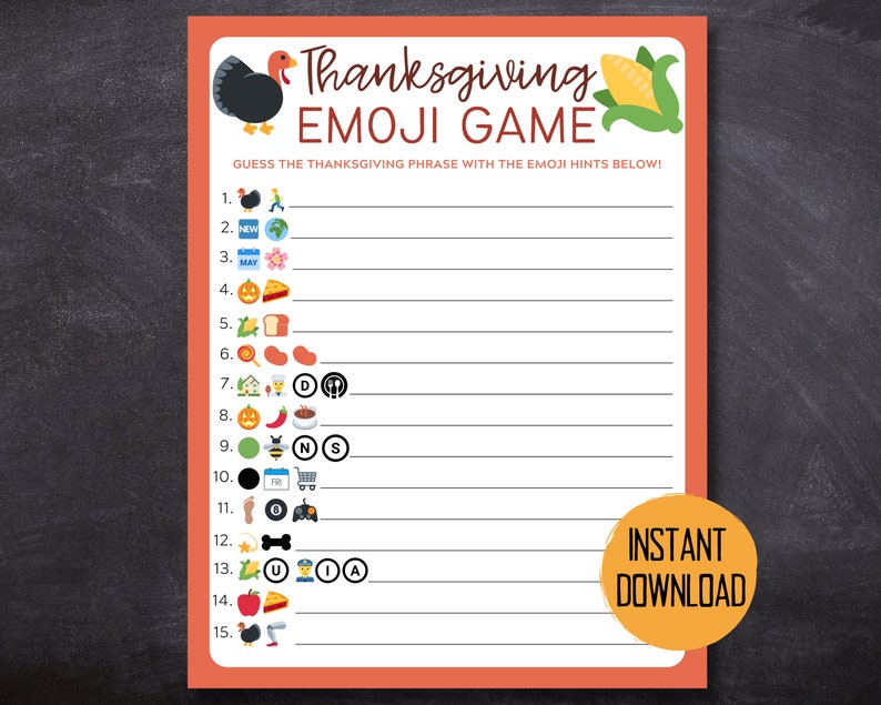 Thanksgiving Emoji Pictionary Thanksgiving Printable Game - Etsy