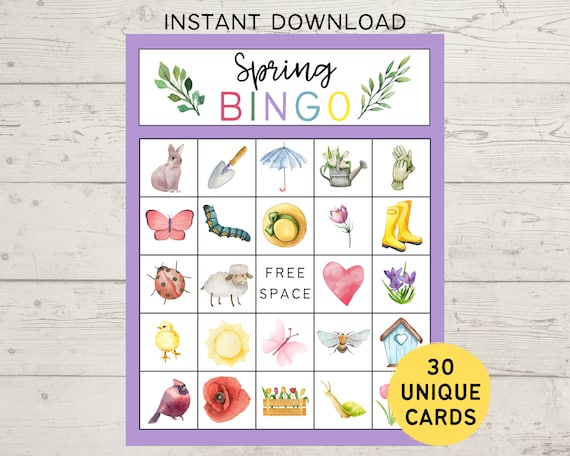 Spring BINGO Game for Kids and Adults Spring Printable Games - Etsy