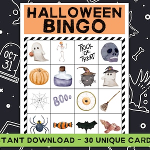 Halloween BINGO Game for Kids and Adults Halloween Printable Games ...