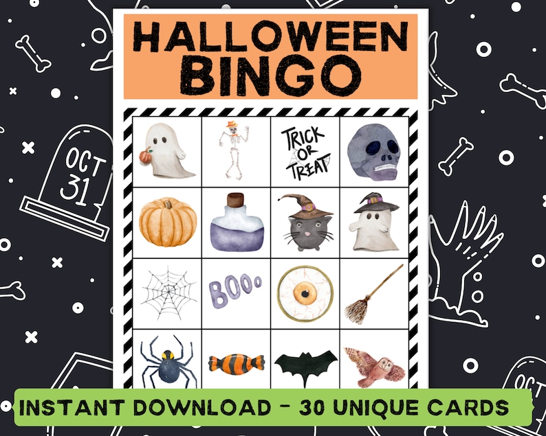 Halloween BINGO Game for Kids and Adults Halloween Printable - Etsy