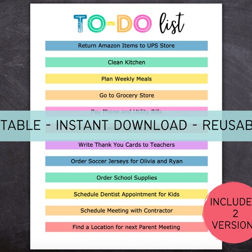 Printable Editable to Do List for Kids Teens Adults and - Etsy