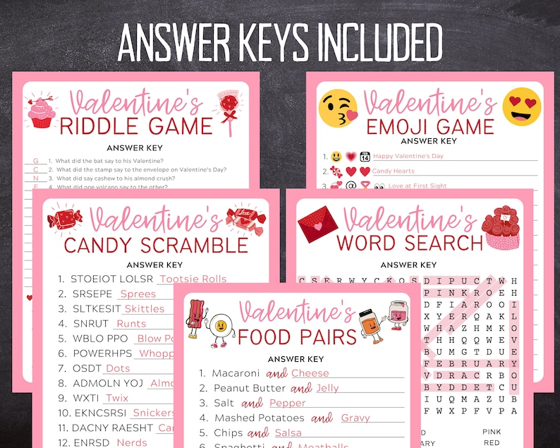 Valentine's Day Printable Games Valentines Games Bundle - Etsy