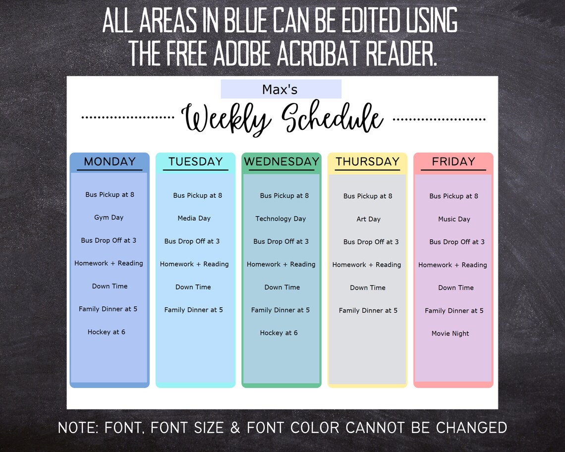 Printable Editable Weekly Schedule Simple Kids School and - Etsy