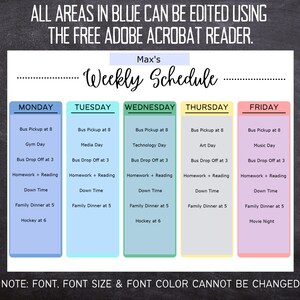 Printable Editable Weekly Schedule Simple Kids School and - Etsy