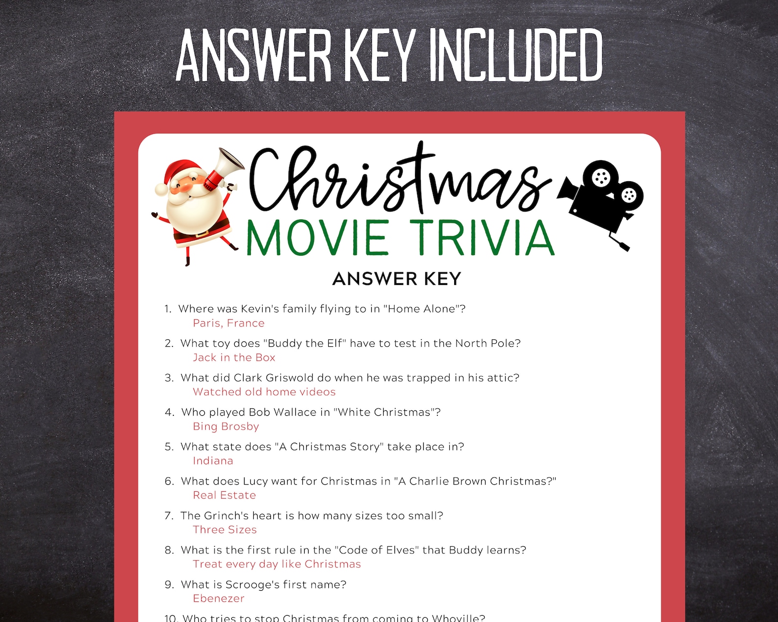Christmas Movie Trivia Game Christmas Printable Game - Etsy