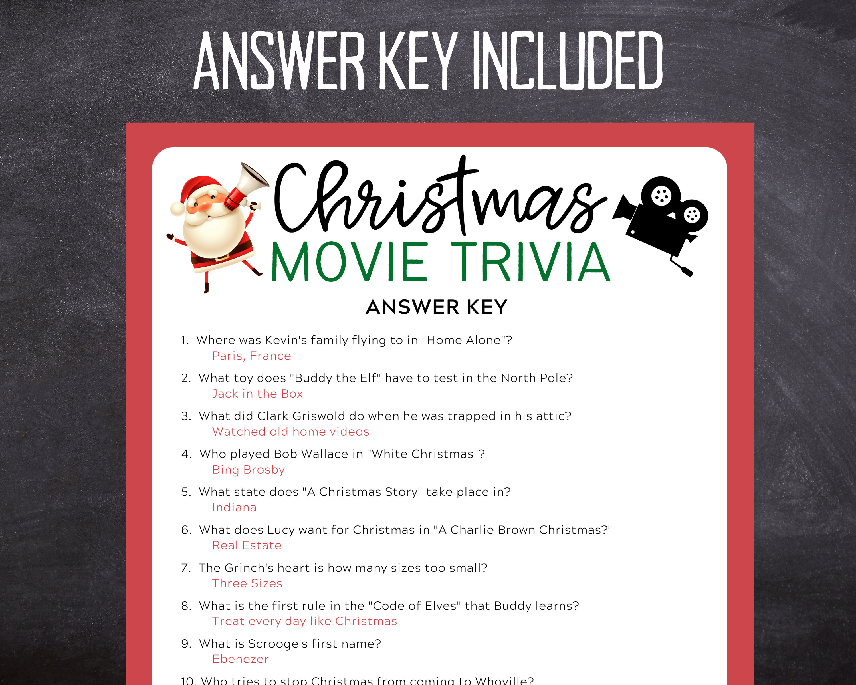 Christmas Movie Trivia Game Christmas Printable Game - Etsy