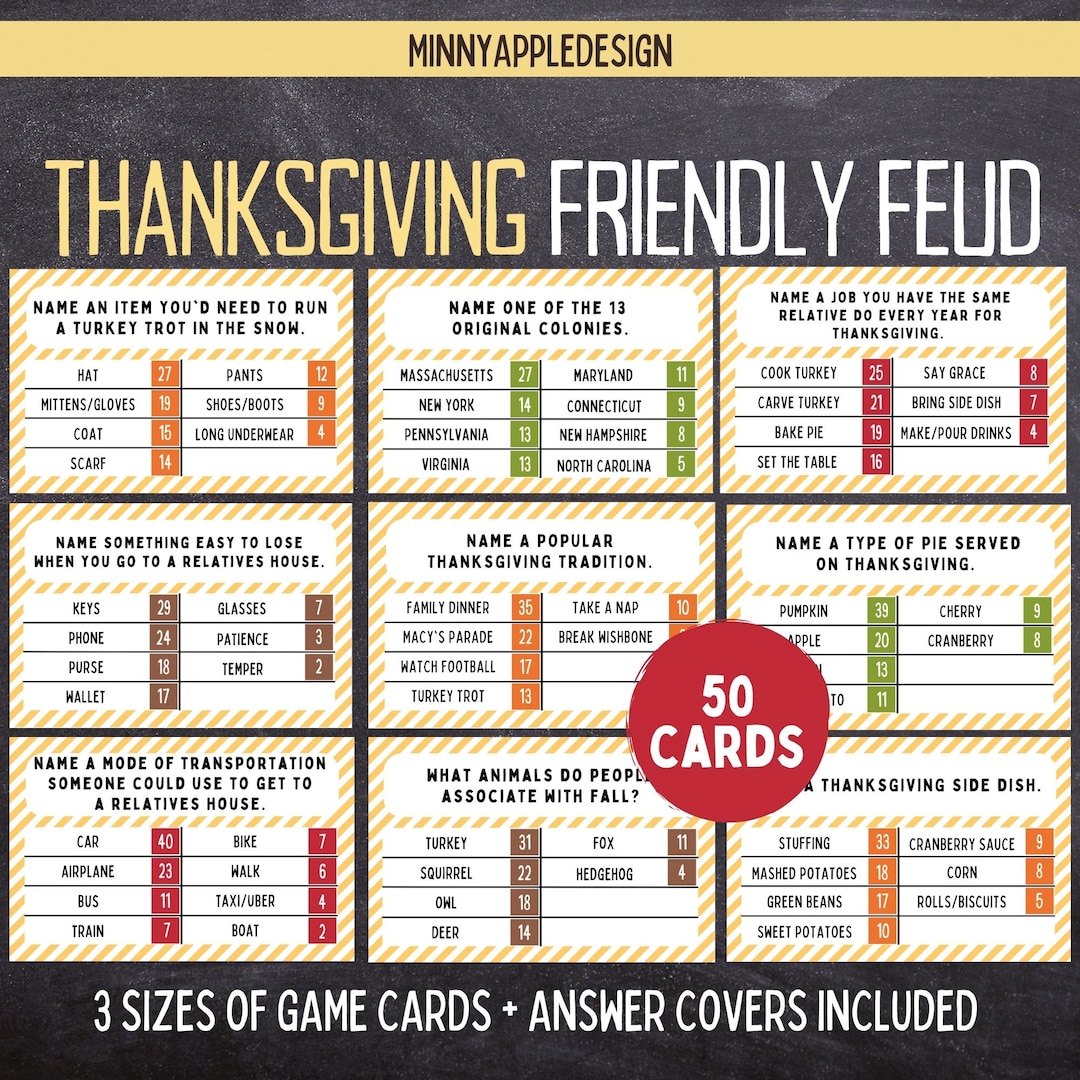 Thanksgiving Friendly Feud Game Printable Thanksgiving Game ...