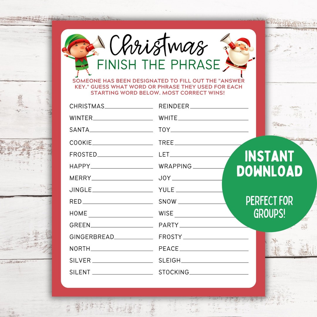 Finish the Phrase Christmas Game | Christmas Printable Game | Christmas ...