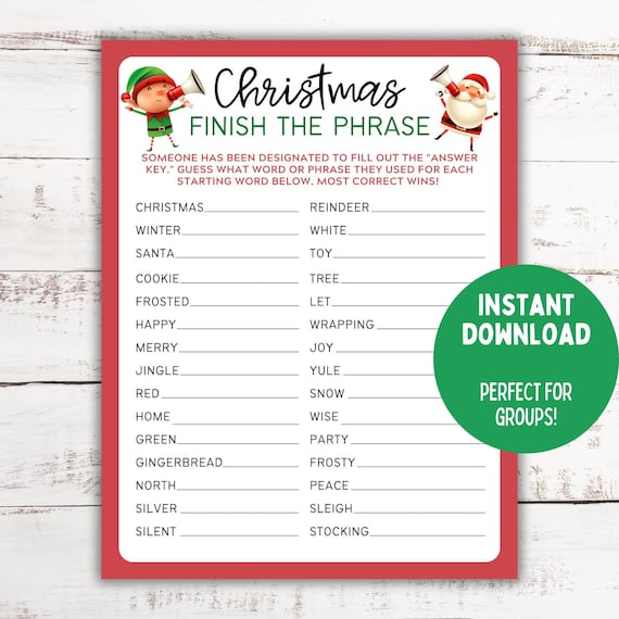 Printable Finish Phrase With The Answers