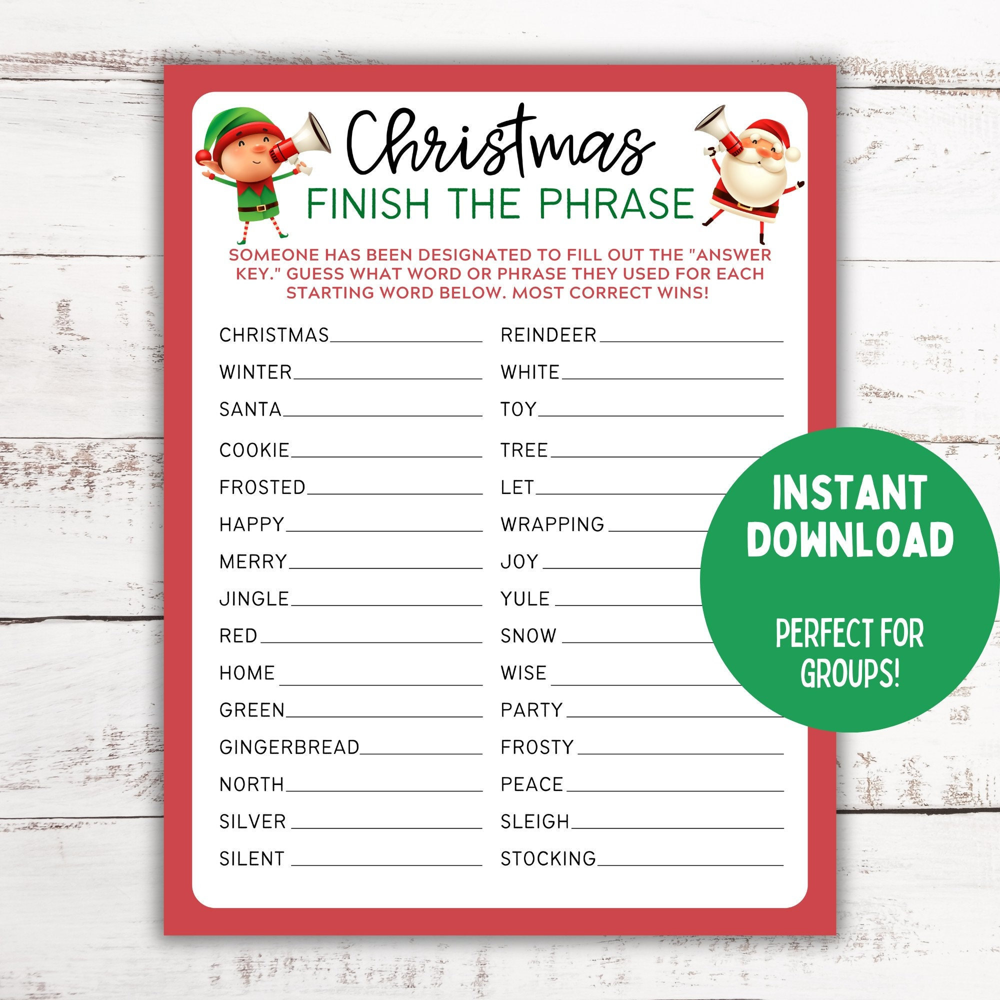 Finish the Phrase Christmas Game | Christmas Printable Game | Christmas ...