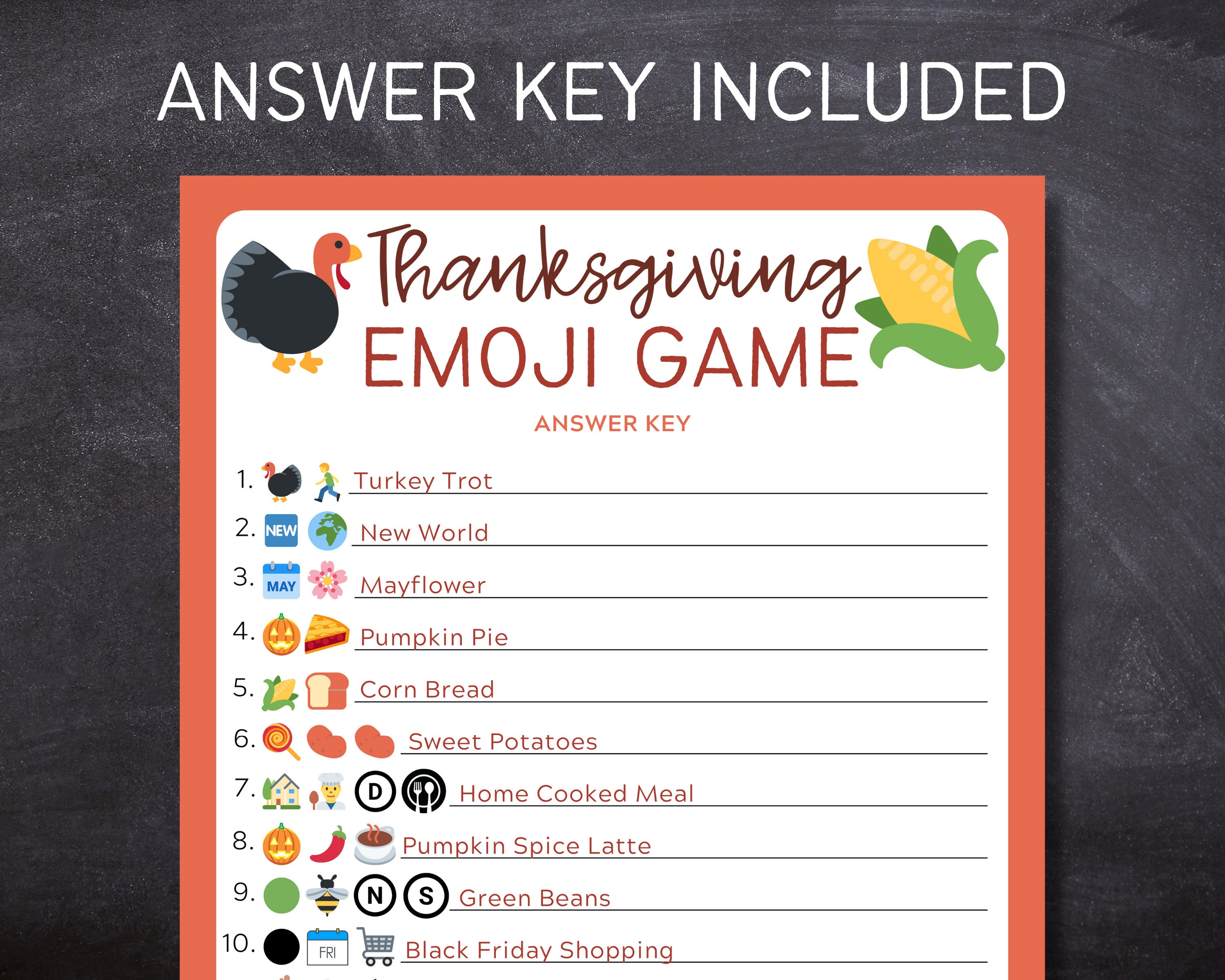 Thanksgiving Emoji Pictionary Thanksgiving Printable Game - Etsy