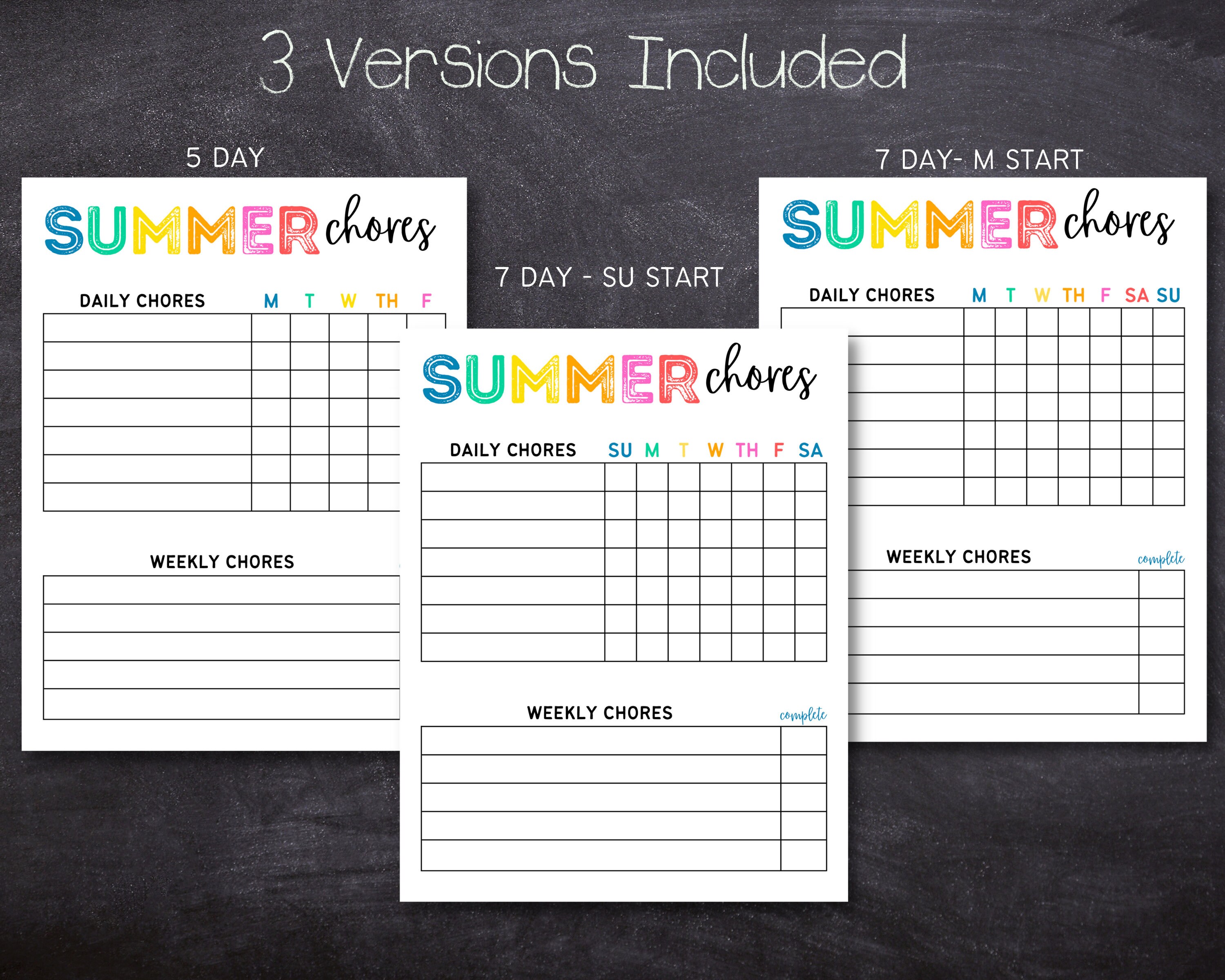 Printable Editable SUMMER Daily & Weekly Kids Chore - Etsy