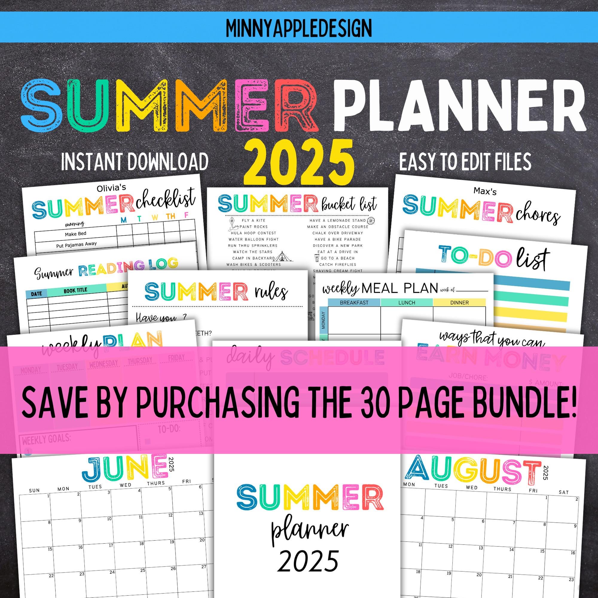 Printable Editable SUMMER Calendar June, July, August Calendar | May ...