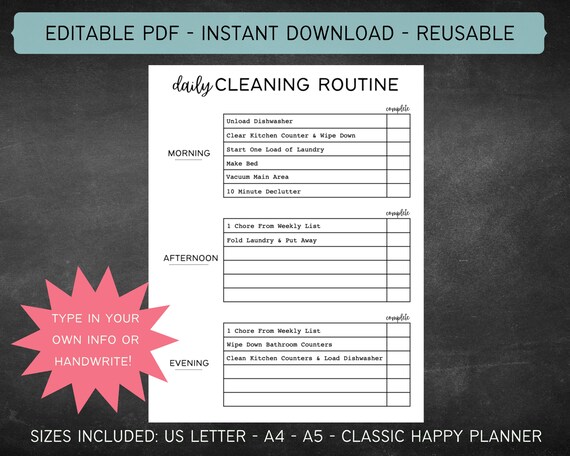 Printable and Editable Daily Cleaning Routine Cleaning | Etsy