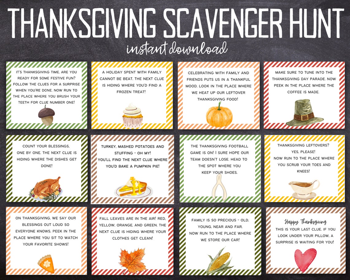 Thanksgiving Scavenger Hunt for Kids Instant Download PDF - Etsy