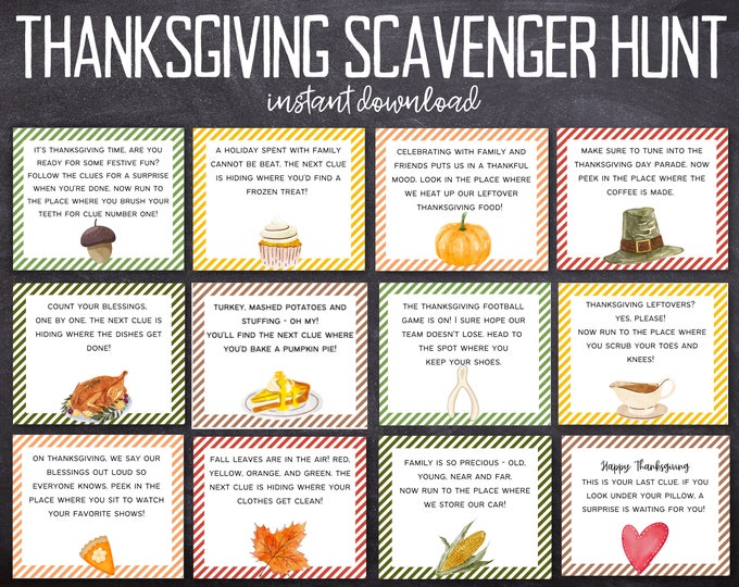 Thanksgiving Scavenger Hunt Riddles/clues With a Thank You Note to Your ...