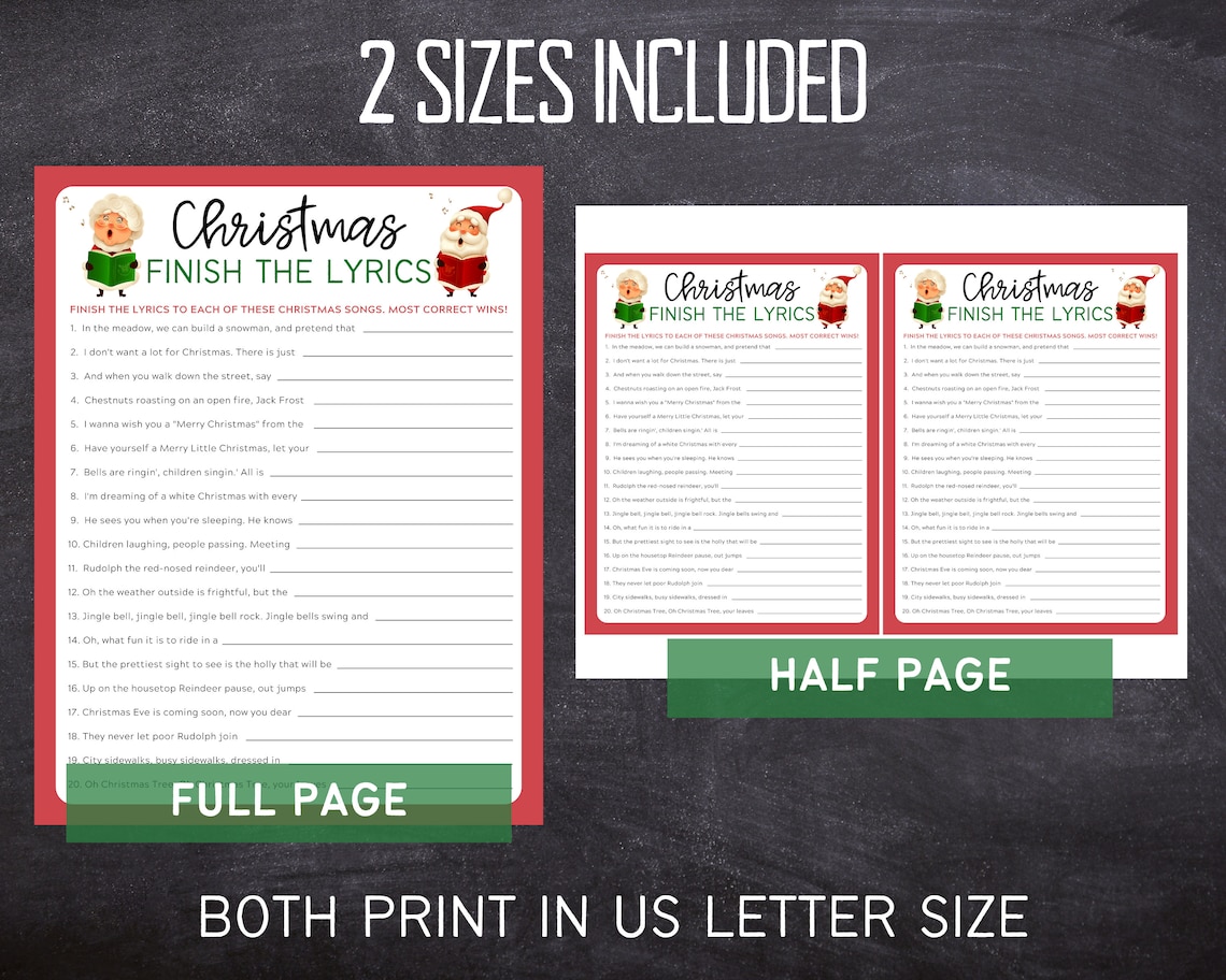 Christmas Song Trivia Game | Finish the Lyrics | Christmas Printable ...