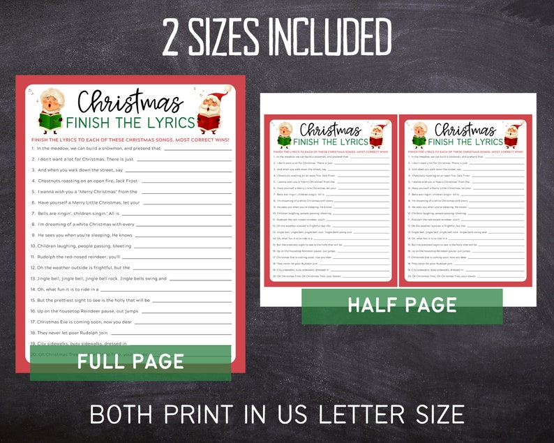 Christmas Song Trivia Game Finish the Lyrics Christmas - Etsy