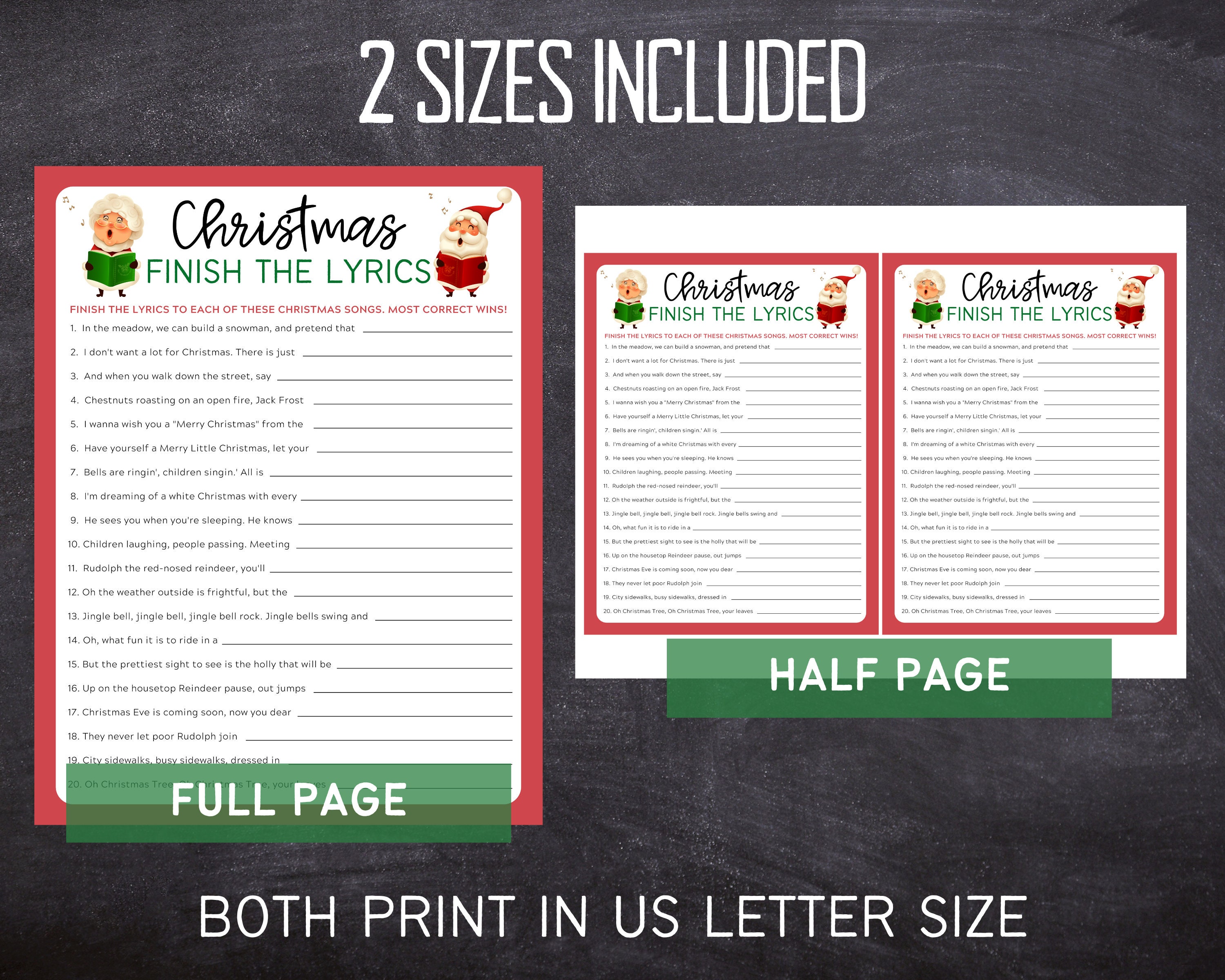 Christmas Song Trivia Game Finish the Lyrics Christmas - Etsy