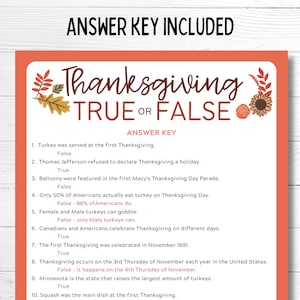 Thanksgiving Trivia Game | Thanksgiving True or False | Thanksgiving ...