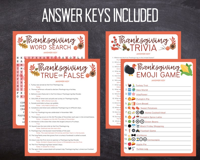 Thanksgiving Printable Games Thanksgiving Games Bundle - Etsy