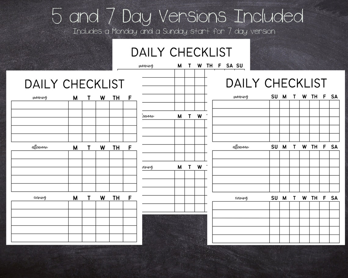 Printable Editable Daily Checklist for Kids Teens and Adults | Etsy