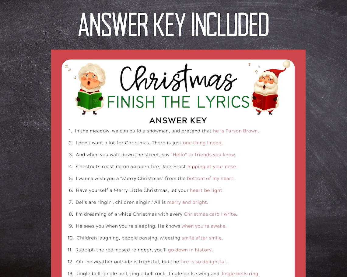 Christmas Song Trivia Game Finish the Lyrics Christmas - Etsy