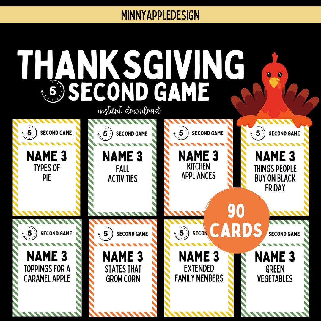 Thanksgiving 5 Second Game | Printable Thanksgiving Game | Thanksgiving ...
