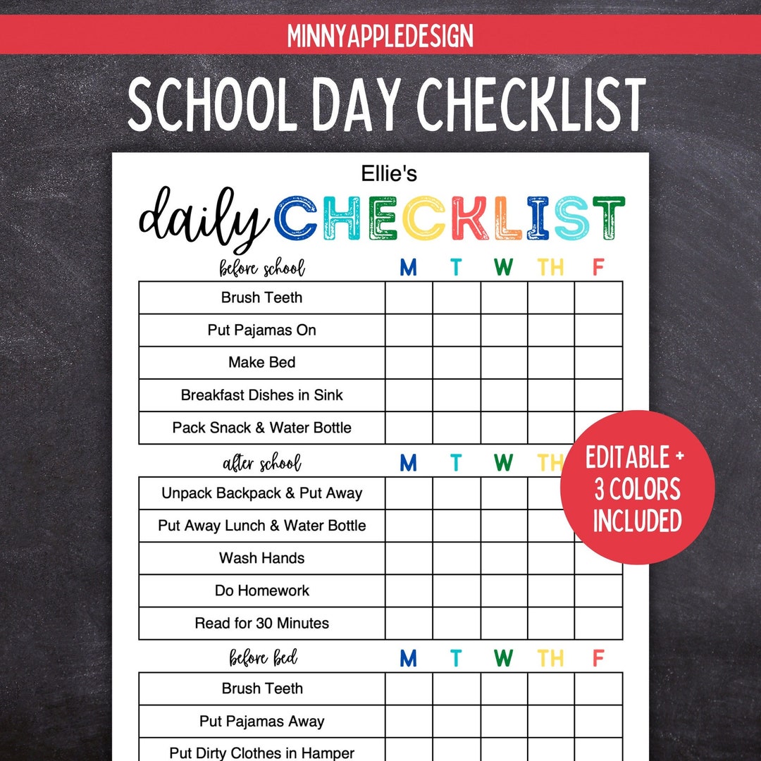 Printable Editable Daily Checklist for Kids, Teens, and Adults | Chore ...