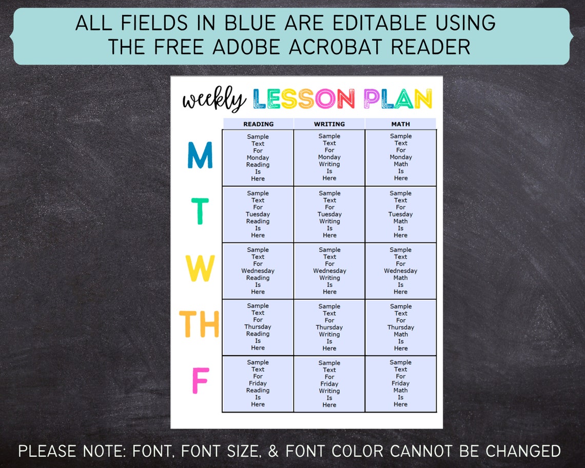 Printable Editable Weekly Lesson Plan Simple School Schedule - Etsy