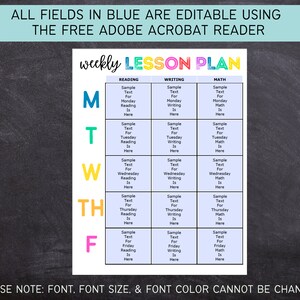 Printable Editable Weekly Lesson Plan Simple School Schedule - Etsy