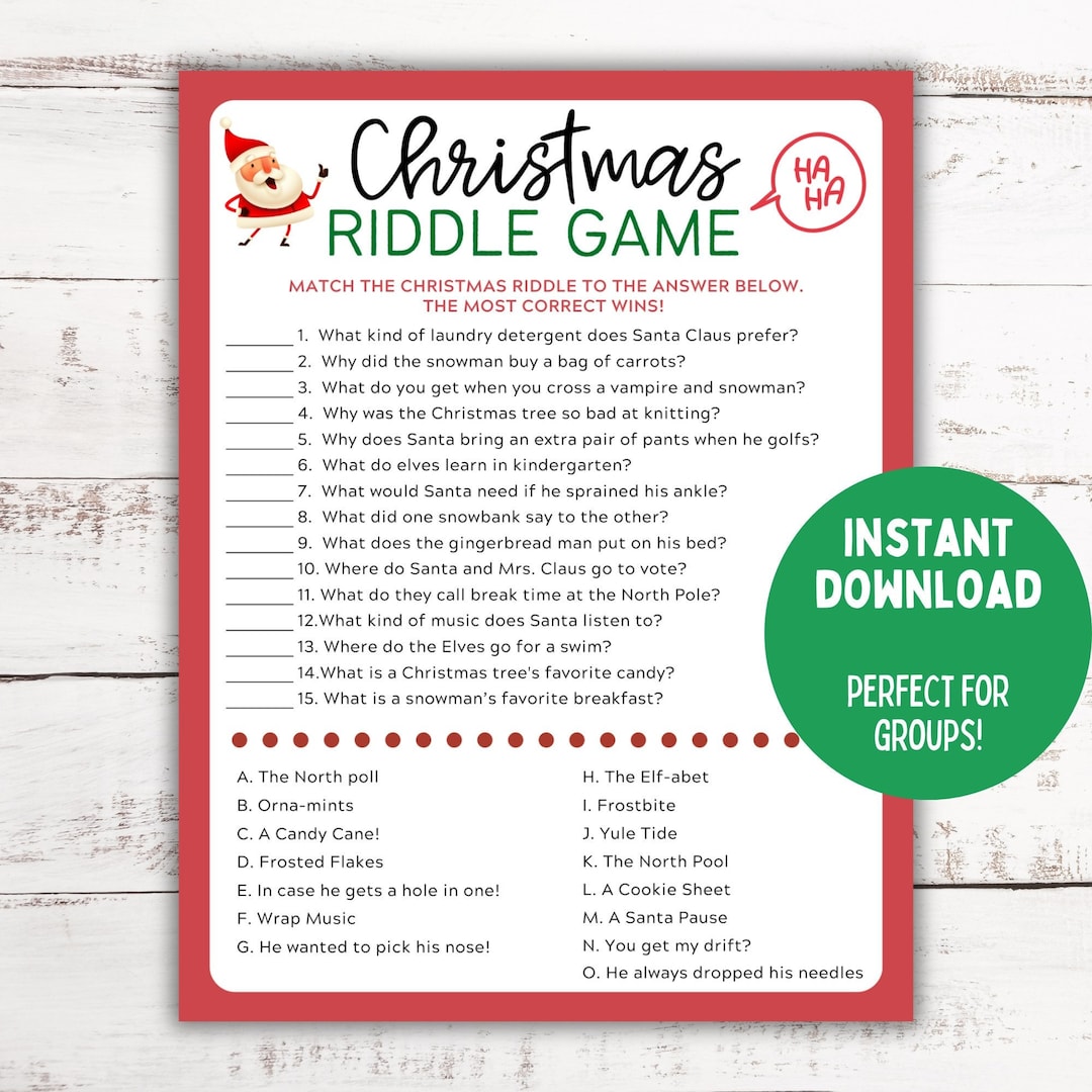 Christmas Riddles Printable Game | Christmas Game for Kids | Christmas ...