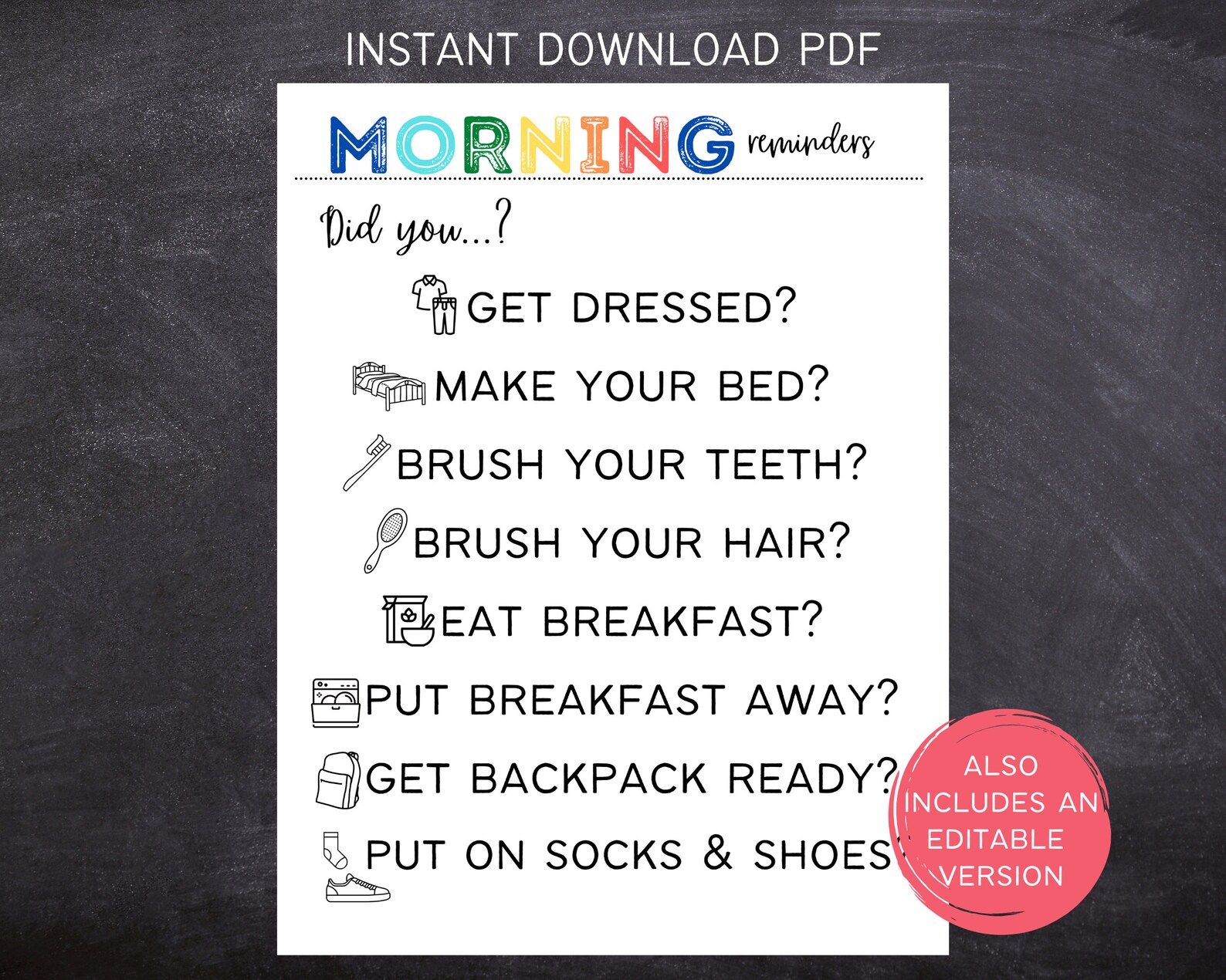 Printable Morning Routine Chart Morning Reminders | Etsy