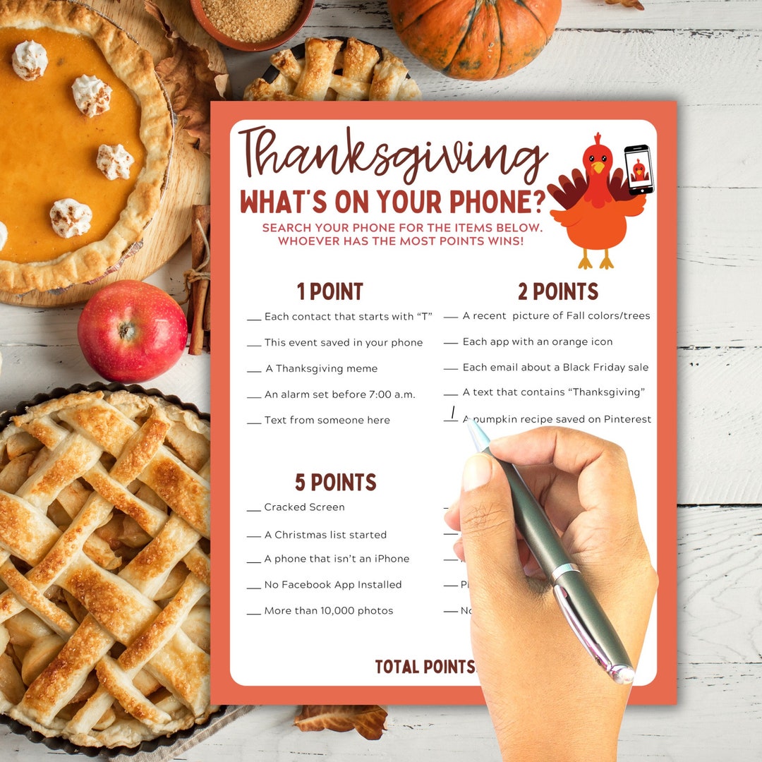 Thanksgiving What's on Your Phone Game | Thanksgiving Printable Game ...