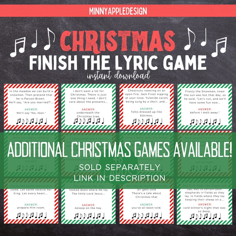 Christmas Song Trivia Game | Finish the Lyrics | Christmas Printable ...